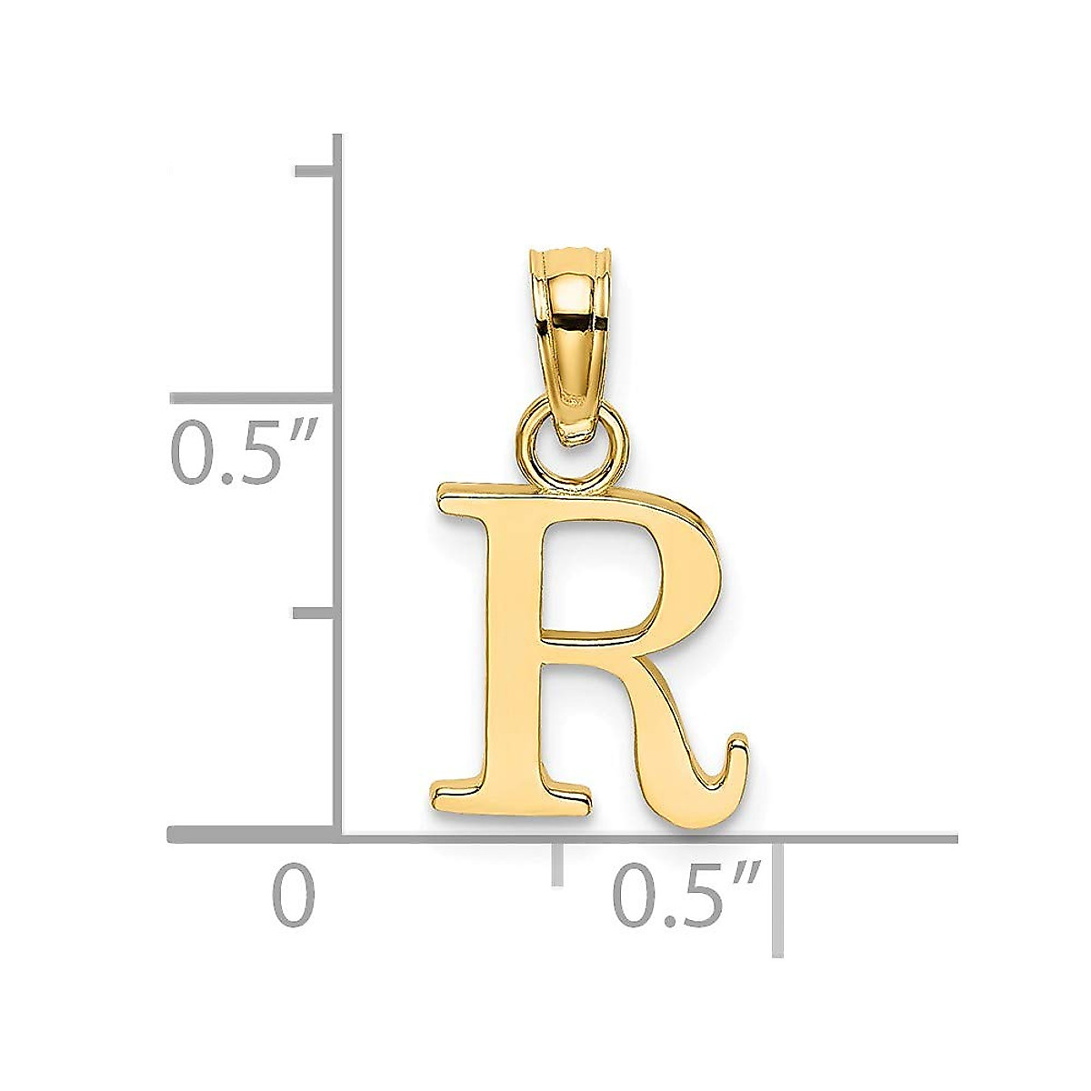 Solid 14k Yellow Gold R Block Initial Letter Alphabet Charm Pendant