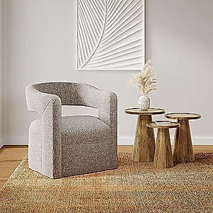 Jofran Knox Mid-Century Modern Solid Hardwood Pedestal Round Accent End Nesting Tables - Set of 3, Natural