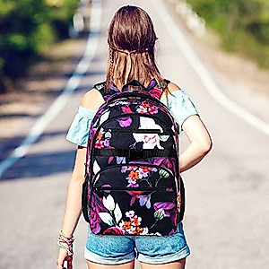 FTJCF Laptop Backpack, 16 Inch School Bag College Bookbag, Anti Theft Daypack Bags and Lunch Bag Set, Water Resistant Rose Backpacks for Teens Girls Women Students (Black)