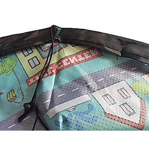 Toy Storage Basket with Cityscape Playmat - 11.8" Drawstring Toy Storage Bag with Foldable Play Mat Featuring Nonslip Backing - Portable Slide-Away Toy Storage Basket for Playrooms/Home/Travel