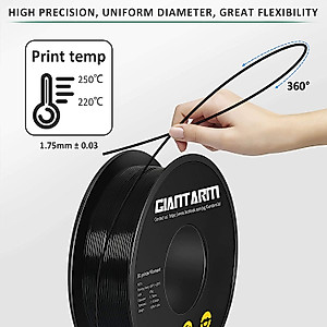 GIANTARM Black PETG 3D Printer Filament Toughness Enhanced 1kg (2.2lbs), 1.75mm Dimensional Accuracy +/-0.03mm, 1080 Feet（330m)/Roll, Vacuum Package, Fit for Most 3D FDM Printer