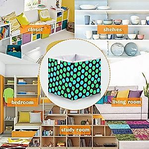 Green Blue Dots Storage Basket Storage Bin Rectangular Collapsible Toy Boxs Clothes Toys Bin Organizer for Office Outside Cars