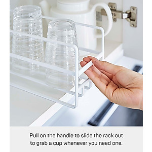 Yamazaki Home Mug Cabinet Organizer, Coffee Cup Holder for Kitchen, Glass and Bottle Stand for Drawer, Metal with Silicone Handle | Steel, One Size, White