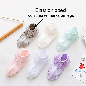Mini angel Baby Lace Socks Newborn Girls Eyelet Lace Ruffle Frilly Ankle Socks Soft Cotton Dress Socks with Box Gift Set,6 Pairs,White/Cream/Pink/Grey/Light Green/Purple,0-3 Months