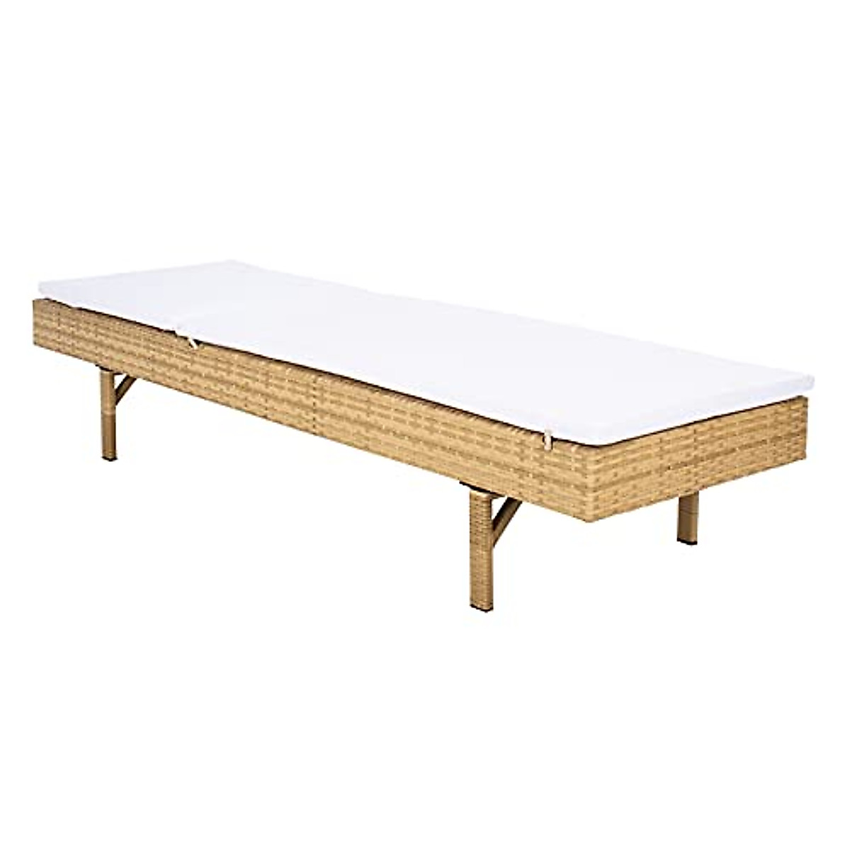 SAFAVIEH Outdoor Collection Cam Natural Brown Wicker/White Cushion Adjustable Chaise Lounge Chair, Black/Beige (PAT7501D)