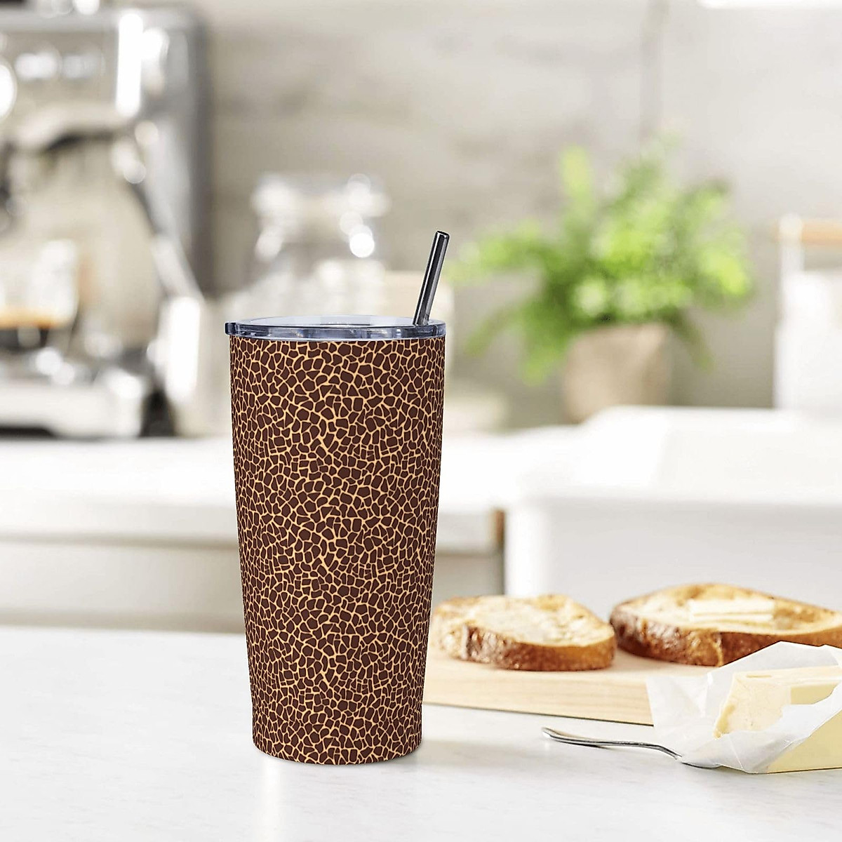 20oz Tumbler Classic Giraffe Print Double Wall Vacuum Insulated Coffee Mug with Lid and Metal Straw Brush Reusable Stainless Steel Water Bottle Travel Cup Gifts for Car Ice Drinks Hot Beverage