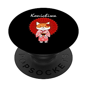 Funny Shiba Inu Uni Dog Konichiwa Kimono Flower Dress PopSockets Swappable PopGrip