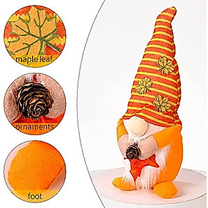 Sunflower Gnome 2Pcs Summer Fall Harvest Plush Gnomes Thanksgiving Decorative Doll Orange Maple Leaf Pumpkin Pine Cone Garden Decoration Home Farmhouse Kitchen Decor Bee Shelf Tiered Tray Ornaments