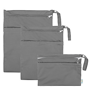 babygoal Wet Dry Bags for Baby Cloth Diapers, Washable Travel Bags, Beach, Pool, Gym Bag for Swimsuits & Wet Clothes with Two Zippered Pockets 3 Pack(S,M,L), 3SML01