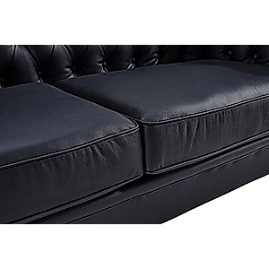 TOOMOO Mid-Century Chesterfield Leather Sofa - Upholstered Sofa Couch with Wood Legs, Button-Tufted for Living Room Bedroom Office (Black)