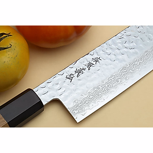 Yoshihiro VG10 46 Layers Hammered Damascus Nakiri Japanese Vegetable Knife 6.5'' (165mm) Ambrosia Handle