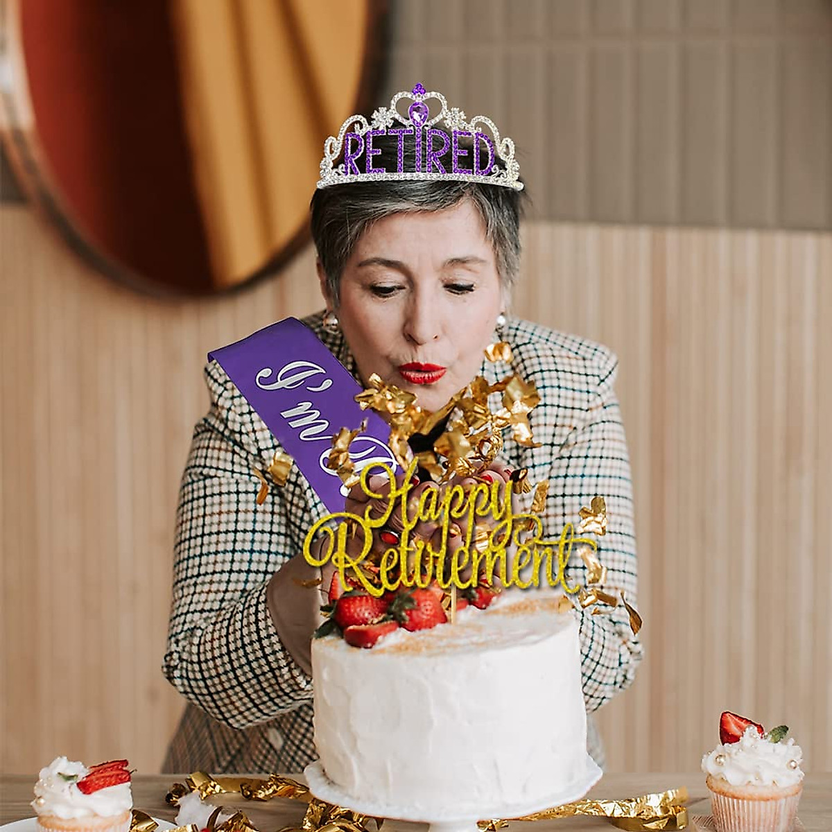 GotGala Retirement Party Decorations Retirement Gifts for Women Retirement Tiara and Sash Set Purple & Sliver Glittery Stain Sash Crystal Crown for Women Retirement Decorations