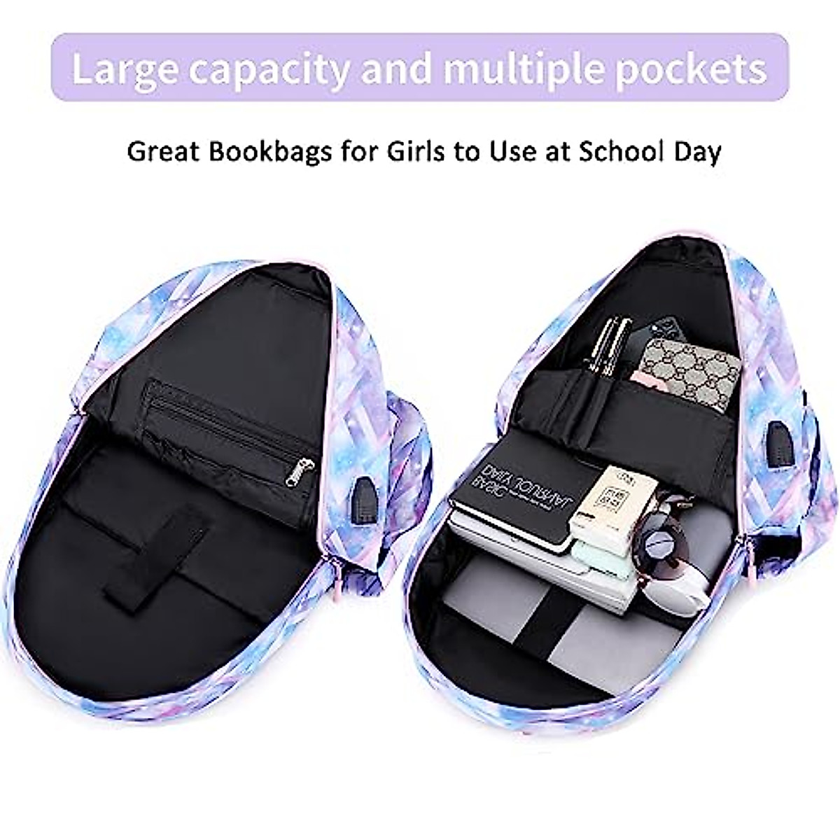 Joyfulife School Backpack for Girls Backpack with Lunch Box Pencil Case Teen Kids Bookbags Set Travel Laptop Backpack Casual Daypacks
