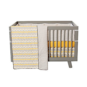 Trend Lab Buttercup Zigzag 3 Piece Crib Bedding Set, Can Be Used As A Blanket Or A Playmat for Tummy Time, Includes Quilt, Fitted Crib Sheet and Skirt