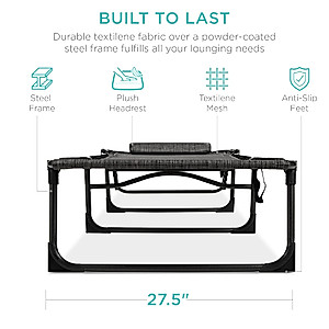 Best Choice Products Patio Chaise Lounge Chair, Outdoor Portable Folding in-Pool Recliner for Lawn, Backyard, Beach w/ 8 Adjustable Positions, Carrying Handles, 300lb Weight Capacity - Gray