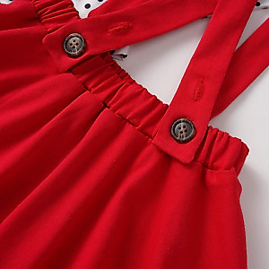 YOUNGER TREE Toddler Baby Girl Valentine's Day Outfit Long Sleeve Dot Heart Shirt Top+Suspender Strap Red Skirts Set(6M-5T) (Red, 3-4 y)