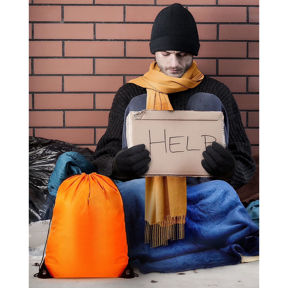 Jecery 72 Pieces Homeless Care Package Supplies Winter Coral Fleece Blanket Gloves Socks Beanies Scarves and Drawstring Bags Bulk for Winter Homeless Care