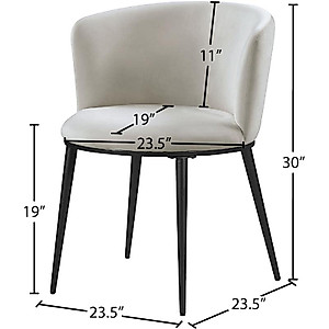Meridian Furniture Skylar Collection Modern | Contemporary Upholstered Dining Chair with Rounded Back and Sturdy Iron Legs, Set of 2, 23.5" W x 23.5" D x 30" H, Cream Velvet, Matte Black