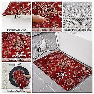 Libaoge Kitchen Mat Rug 1 PCS Christmas Golden Snowflake Red Runner Rug Anti-Fatigue Comfort Memory Foam Standing Mat Non-Slip Floor Door Mat for Bathroom Bedroom 24x71in