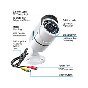 ZOSI 2MP 1080p Security Camera Outdoor Indoor (Hybrid 4-in-1 CVI/TVI/AHD/960H Analog CVBS), Night Vision, Weatherproof Surveillance CCTV Bullet Camera