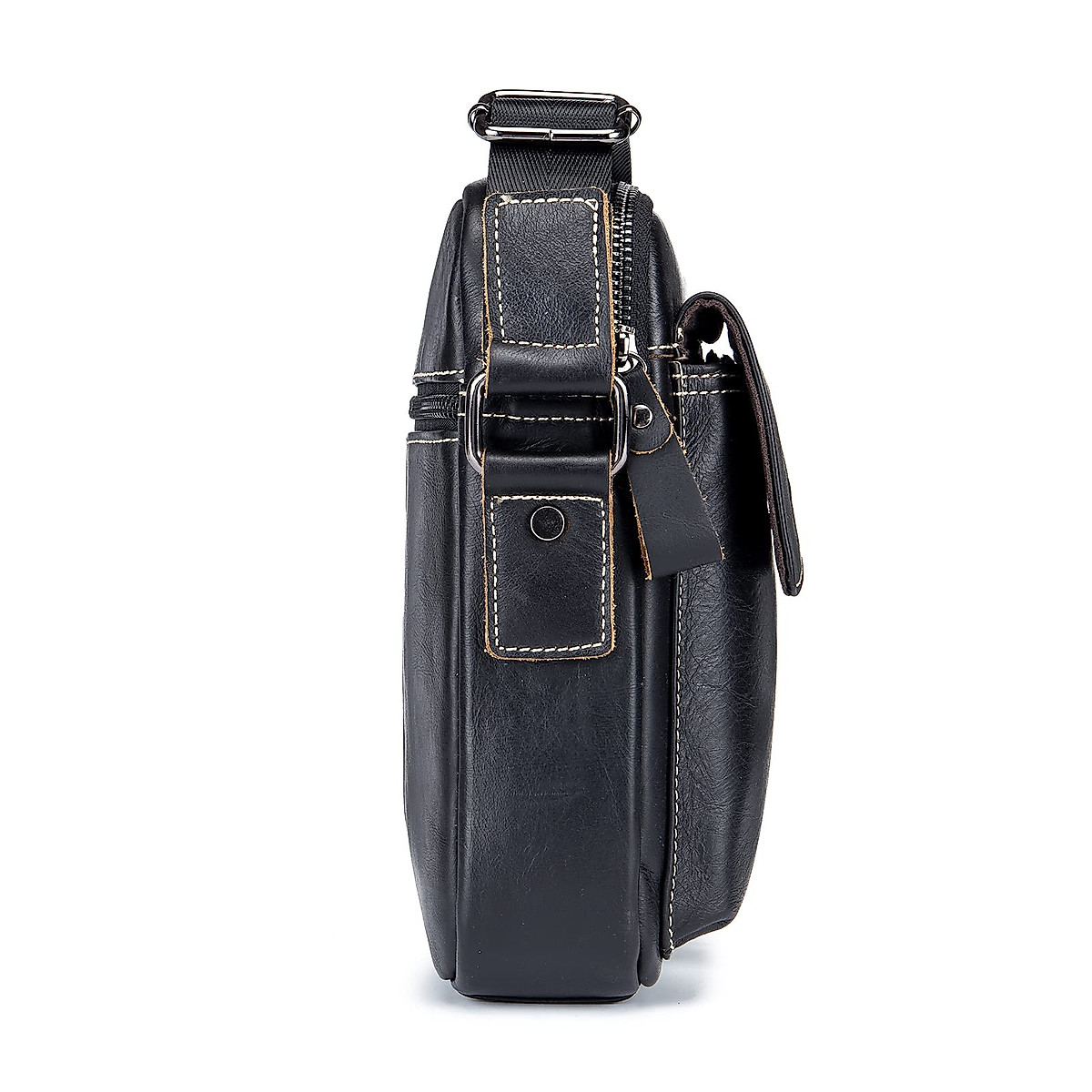 LUKZIJAES Small Genuine Leather Shoulder Bag Men Messenger Handbag Lightweight Sling Crossbody Bag for Business Everyday Casual Travel (#1-Black)