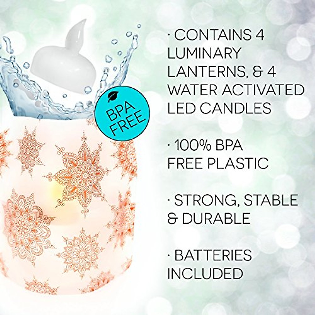 MODGY Luminary Lanterns Candle Holder Decorative Indoor Outdoor Decor, Lanterns for Wedding Centerpiece Decoration Outside Patio 4-Pack, with Flameless Floating LED Candles Jaya