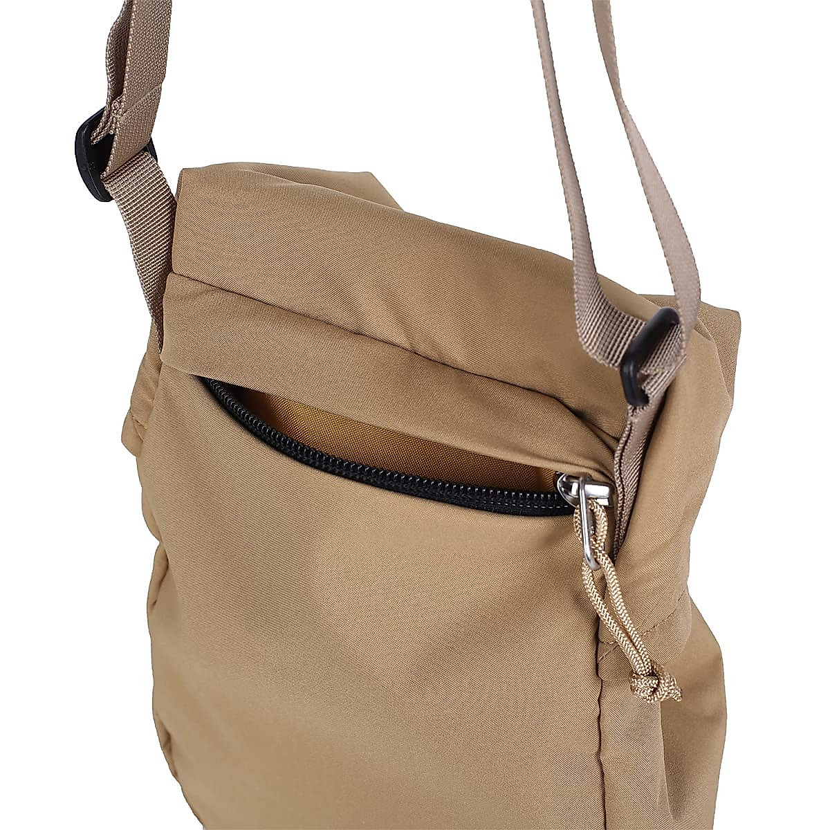 Hellolulu ARMIE Drawstring Sling Crossbody Bag, Water Resistant Lightweight Crossbody Shoulder Bag Phone Bag, For Daily Use Men Women, Brown Beige