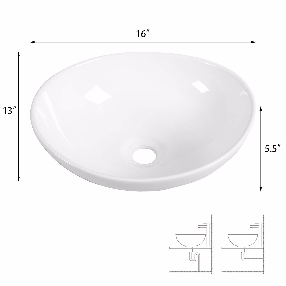 Giantex Bathroom Sink, Vessel Sink 16x13 Inch, Basin Porcelain with Anti-clogging Pop Up Drain, Countertop Bathroom Vanity Vessel Sink, Oval Ceramic Sink Bowl, Bathroom Vessel Sink, White
