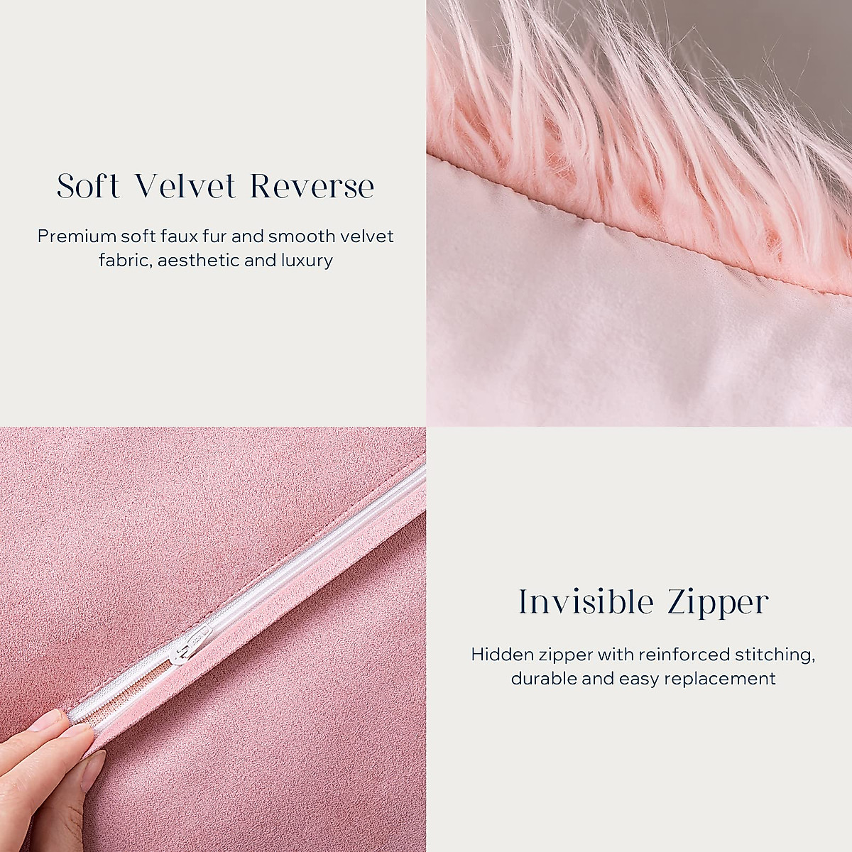 Phantoscope Faux Fur Solid Decorative Pillow Cover Fluffy Throw Pillow Mongolian Luxury Fuzzy Pillow Case Cushion Cover for Bedroom and Couch,Pink 18 x 18 Inches