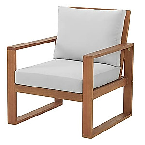 Weston Eucalyptus Wood Outdoor Chair with Gray Removable Cushions Weather-Resistant Deck Chair, Patio Furniture All-Weather, Backyard, Patio