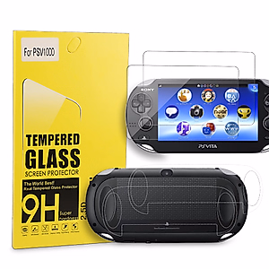 Xahpower PS Vita 1000 Screen Protector, 9H Tempered Glass Front Screen Protector and HD Clear PET Back Screen Protective Film for Sony PlayStation Vita 1000