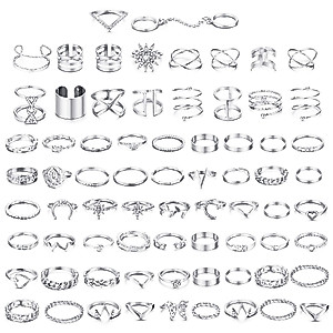 JOERICA 70PCS Knuckle Rings for Women Stackable Joint Midi Finger Ring Set Silver Tone