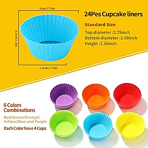 24 PCS Silicone Cupcake Liners, OHOLA Reusable Baking Muffin Cups Liners for Cupcakes, Multicolor, Dishwasher Safe