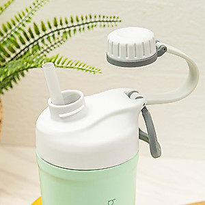 bzyoo 26oz Double-Walled Stainless Steel Insulated Tumbler with Straw Leak Proof Ideal for Smoothies, Ice Tea or Coffee Includes Mixer Ball BPA Free - Spidy Green