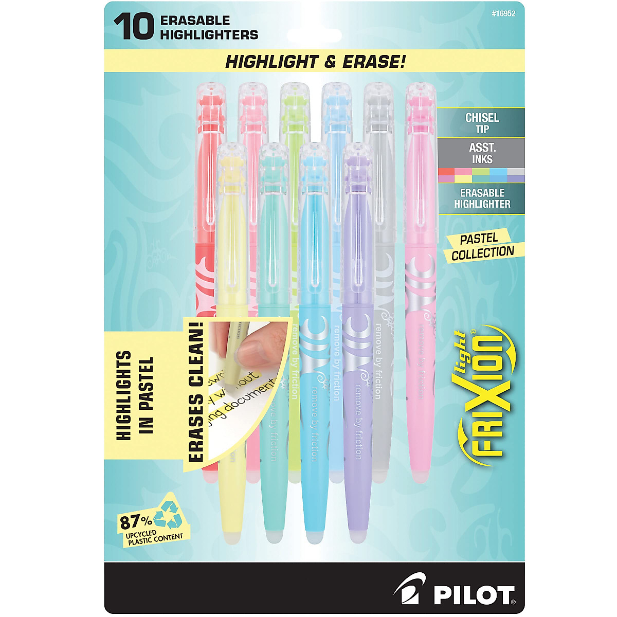 PILOT FriXion Light Pastel Collection Erasable Highlighters, Chisel Tip, Assorted Color Inks, 10-Pack