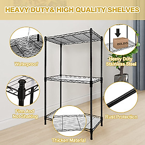 3-Tier Wire Shelving Unit and Storage, Shelves for Storage Height Adjustable Metal Wire Rack Shelving for Garage Kitchen Pantry Closet Laundry Bathroom Load 265LBS (21.5 x 11.5 x 35.5 inch)
