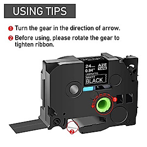 GREENCYCLE Compatible for Brother P-Touch TZe MQ355 TZ-MQ355 24mm 0.94" White on Matte Black Laminated AZE Label Tape for PT2730 PT9600 PTD600VP PTD800W PTH500LI PTP700 PTP710BT PTP750W, 2 Pack