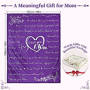 CHEERHOUR Mom Gifts from Daughter Son on Mothers Day - I Love You Mom Blanket 65x50 - Gifts for Mom Who Has Everything - Last Minute Mother Gifts Basket Ideas for Wife - Purple