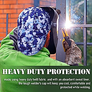 Mepase 4 Pcs Welding Caps Welding Beanie Hats Bulk for Men Women Welder's Cap Welding Helmet Liners Welding Accessories Tool(Many Colors, Summer Camo)