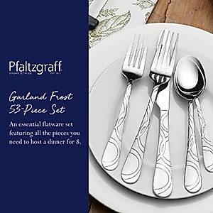 Pfaltzgraff Garland Frost 53-Piece Stainless Steel Flatware Serving Utensil Set and Steak Knives, Service for 8