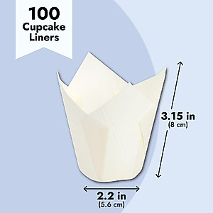 Juvale 100-Pack White Tulip Cupcake Liners for Wedding, Birthday Party, Parchment Paper Baking Cups and Muffin Wrappers for Baby Shower, Tea Party Decorations (2.2x3.15 in)