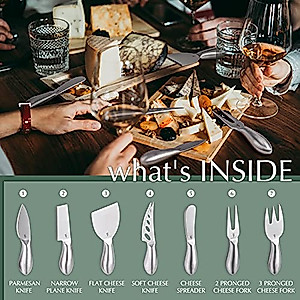Soulhand 7-Piece Cheese Knife Set – Mini Stainless Steel Cheese Knives, Spreader, Forks for Hard, Soft and Creamy Cheese, Essential Short Handle Cheese Knives Set with Gift Box
