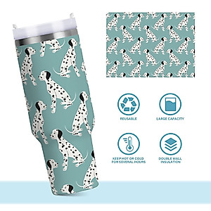 KEEPREAL 40 oz Cute Dalmatian Tumbler with Handle, Insulated Sports Water Bottle with Lid and Straw, Thermal Stainless Steel Travel Coffee Mug Cup