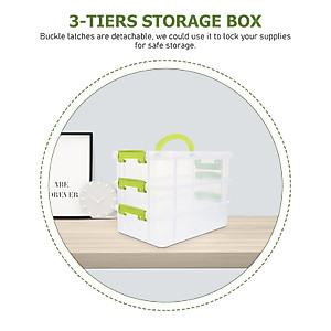 VILLCASE 3-Tiers Stack Carry Storage Box, Transparent Stackable Storage Bin with Handle Lid Latching, Plastic Storage Container Box for Organizing Stationery, Sewing, Art Craft