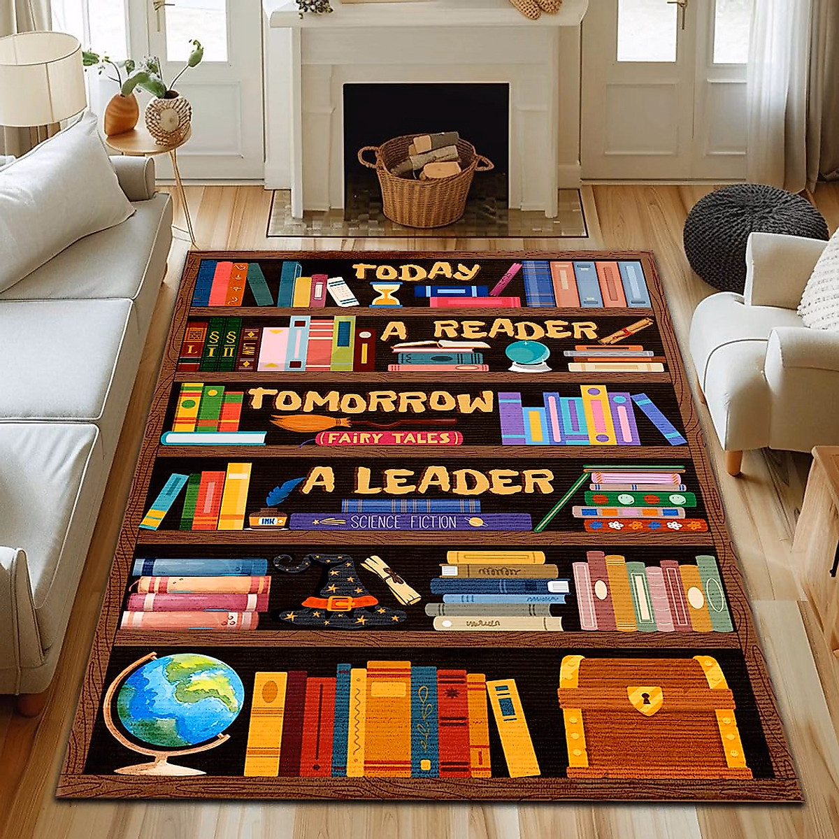Classroom Library Rug, Reading Rug for Classroom Library, Carpet for Study Room, Non-Slip Rubber Bottom Low Pile Fade Resistant, Full Size 2x3 3x5 4x6 5x7 6x9 Ft S03