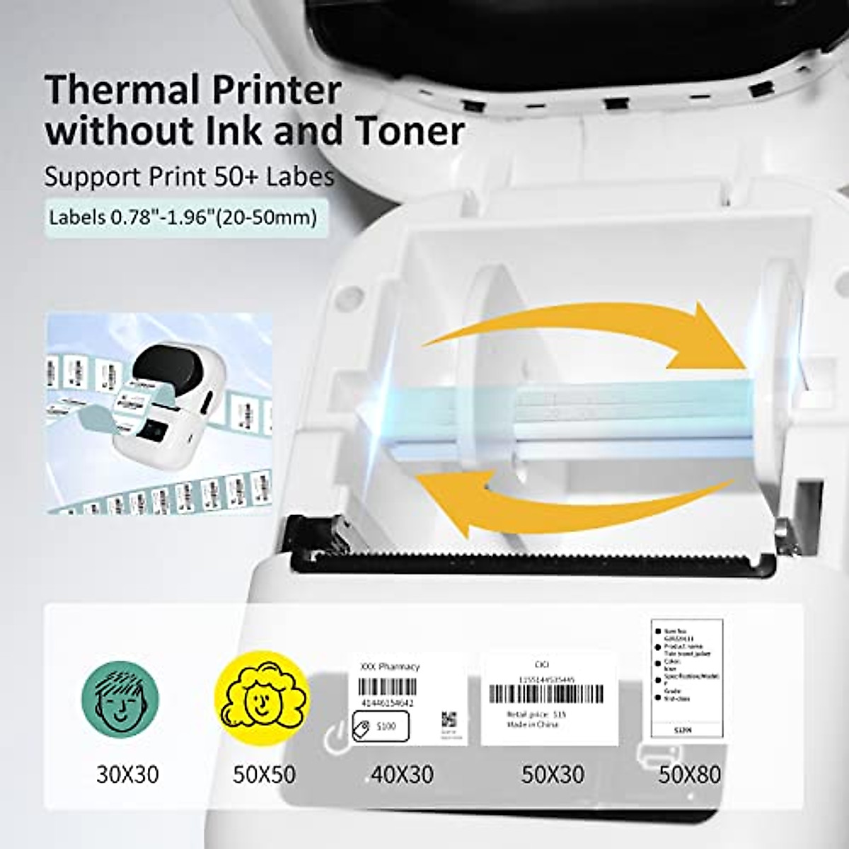 LERANDA Label Maker, Portable Bluetooth Thermal Label Printer for Barcode, Clothing, Organizing, Small Business, Office, Home, Easy to Use, Support with iOS & Android, with 1.96x1.18 inch Label