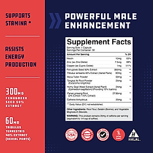 Natural Halal Male Enhancement Supplement for Increased Energy and Drive with Pure Maca Root Fenugreek Extract and Tongkat Ali Powder Best Stamina Booster