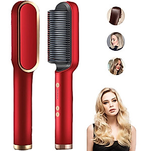2023 New Negative Ion Hair Straightener Styling Comb, 2 in 1 Hair Straightener Brush and Curler with 5 Temp,Fast Heating, Anti Scald, Professional Hair Straightener Comb for Home Travel Salon -D