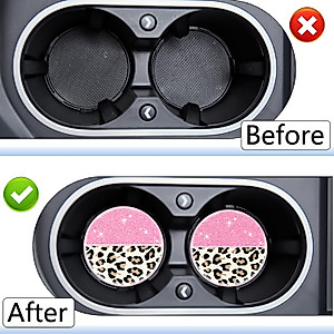 Jupswan Car Cup Holder Coaster 2 Pack Cute Leopard Print Acrylic New Automotive CupHolder Accessories Interior Decor Decorations for Women