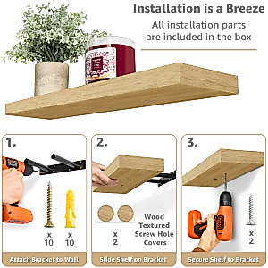 Sorbus Floating Shelves, Wall Shelves for Bedroom, Kitchen, Living Room, Home Decor 24 x 9 Inch Wall Mounted Floating Shelves for Wall, 2 Maple Wood